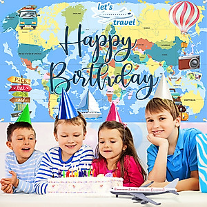 Travel Theme Birthday Party Banner Decorations Adventure Awaits Birthday Banner Let The Adventure Begin World Map Photobooth for Birthday Graduation Baby Shower Party Supplies 71 x 44 Inch