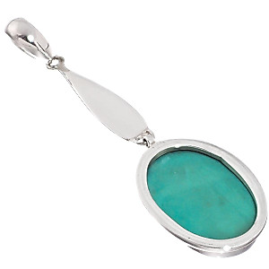 Green Turquoise Bali Filigree 925 Sterling Silver Pendant, 1 3/4" p82055