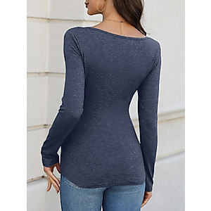 EasyGala Women's Long Sleeve Blouses Deep V Neck Tops Sexy Wrap Ruched Cute Shirts A Navy Blue Long Sleeve Large