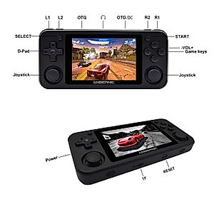 Voacle RG351P Handheld Game Console, Retro Game Console Open Linux Tony System RK3326 Chip 64G TF Card 2500 Classic Games 3.5 Inch IPS Screen (Black)
