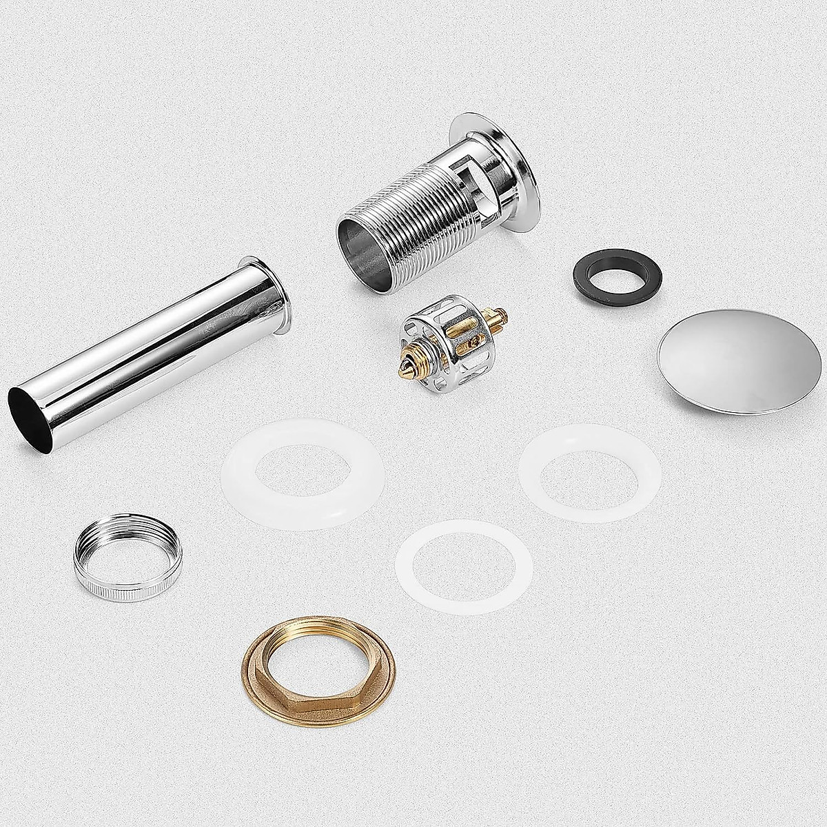 Solid Brass Lavatory Vessel Pop Up Drain Assembly Sink Pop-Up Drain Stopper Assembly with Overflow for Bathroom Faucet Vanity Sink, All Brass Construction(Chrome Plated)