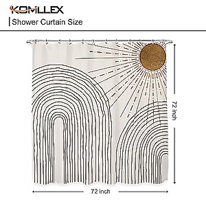 KOMLLEX Boho Abstract Sun Arches Shower Curtain for Bathroom Decor 72Wx72H Inches Mid Century Modern Minimalist Rainbow Sunshine Black Beige Simple Art Lines Fabric Waterproof Polyester 12 Pack Hooks