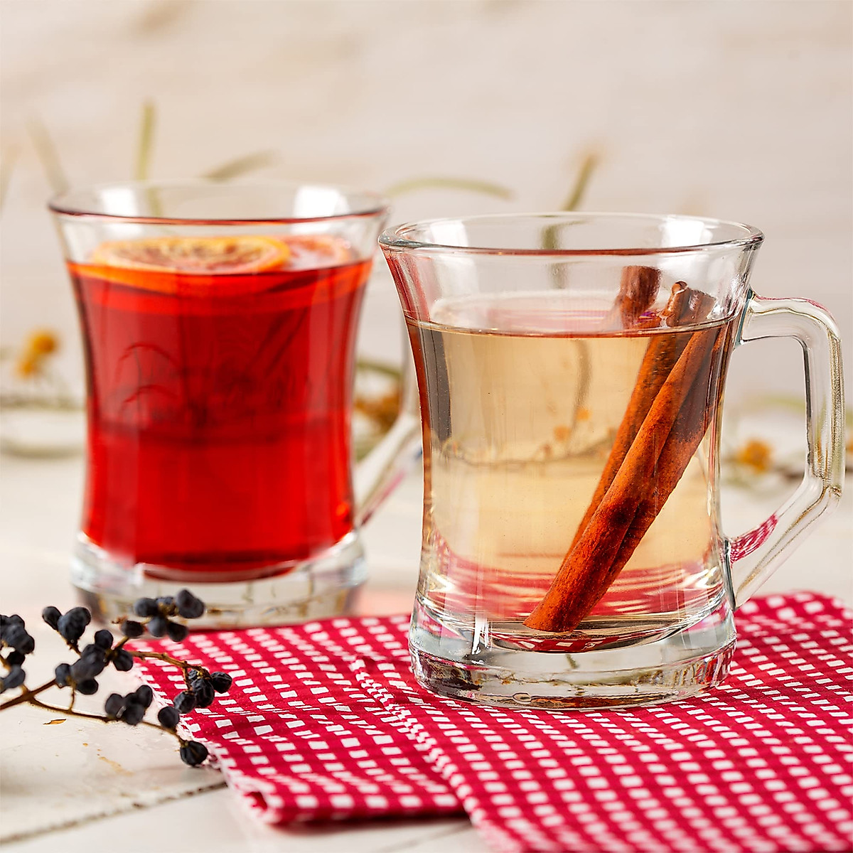 Glass Coffee Mugs for Hot Beverages with Handle, 7 ½ Ounce Hot or Cold Drinks, Glass Tea Cup, Turkish Tea Glasses, Set of 6,