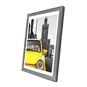 Emeyart 12x16 Picture Frames Made of Solid Wood Display Pictures 11x14 Diplomas with Mat or 12x16 Frame without Mat - Rustic Picture Frame for 11x14 Gray With Mats for Wall Mounting