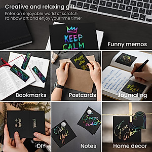 ARTEZA Scratch Paper, Set of 42 Sheets, 10.9 x 8.2 Inches, Includes 4 Unique Patterns, 4 Scratchers, 4 Stencils, 4 Post Cards