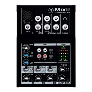 Mackie Mix5 5-Channel Compact Mixer Bundled with Knox Gear 20ft. XLR Cable and 3.5mm TRs to Dual 1/4" TS Breakout Cable (3 Items)