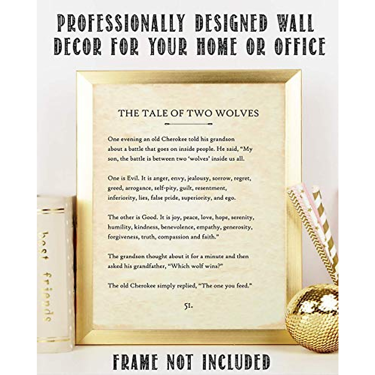 The Tale of Two Wolves Cherokee Poster - 11x14 Unframed Native American Book Page Print - Great Motivational and Inspirational Gift for Home and Office Native American Decor Under $15