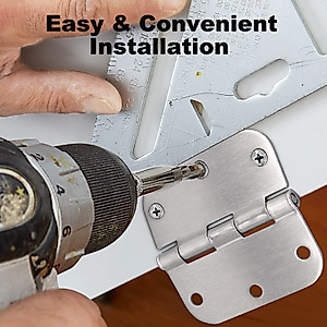 Door Hinges, Brushed Nickel 3.5 x 3.5 Inch Interior 3 1/2 Inch Silver Door Hinges Rounded 5/8" Radius Corners Iron Bifold Residential Hinges for Doors Hardware (3 Pack)