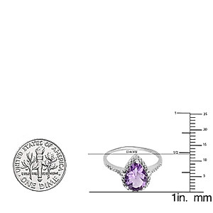 Dazzlingrock Collection 10X7 MM Pear Amethyst & Round White Diamond Engagement Ring for Women Sterling Silver, Size 5.5