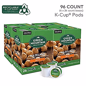 Green Mountain Coffee Roasters Hazelnut Decaf Coffee, Keurig Single-Serve K-Cup pods, Light Roast, 96 Count (4 Packs of 24)