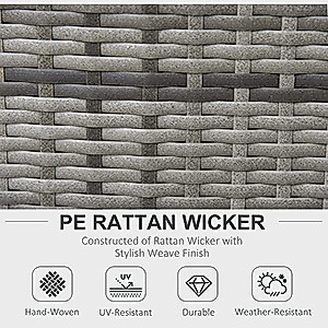 Outsunny 5PC Outdoor Patio Furniture Set Garden Sectional Rattan Wicker Sofa Set Cushioned Half-Moon Seat Deck w/Pillow, Gray