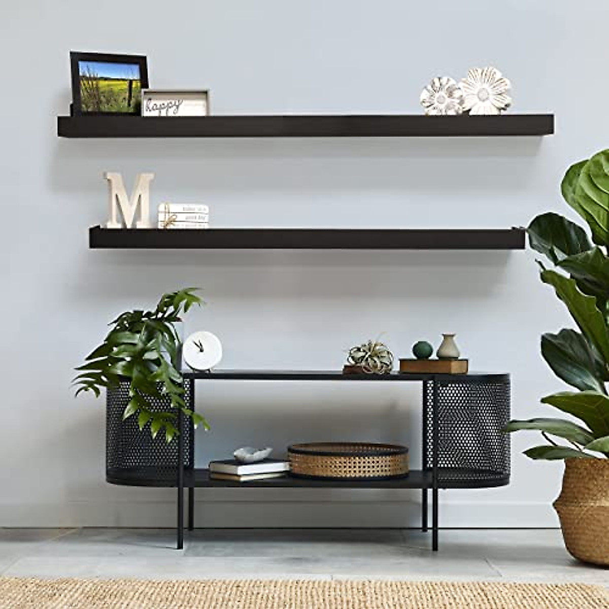 InPlace Invisible Brackets Shelf with Edge - MDF Floating Shelves for Wall with EZ Anchors Included - Easy to Install Shelf for Office, Bathroom & Living Room - 8.5"D x 60"W x 2.75"H, Black, 9603017E