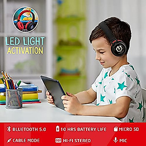 PowerLocus Bluetooth Headphones for Kids, Wireless Bluetooth Headphones, Kid Headphones Over Ear with LED, Foldable Headset with Mic,Volume Limited, Wireless/Wired Headphone for Phones,Tablets,Laptop