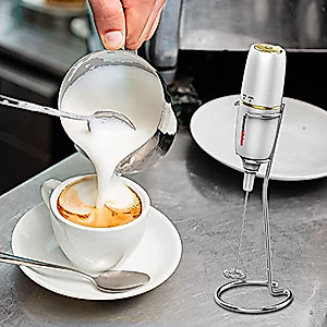 Bonsenkitchen Electric Milk Frother Handheld, Portable Whisk Milk Foam Maker with Stainless Steel Stand, Battery Operated Drink Hand Mixer for Coffee, Matcha, Electric Stirrer Coffee Mixer Wand