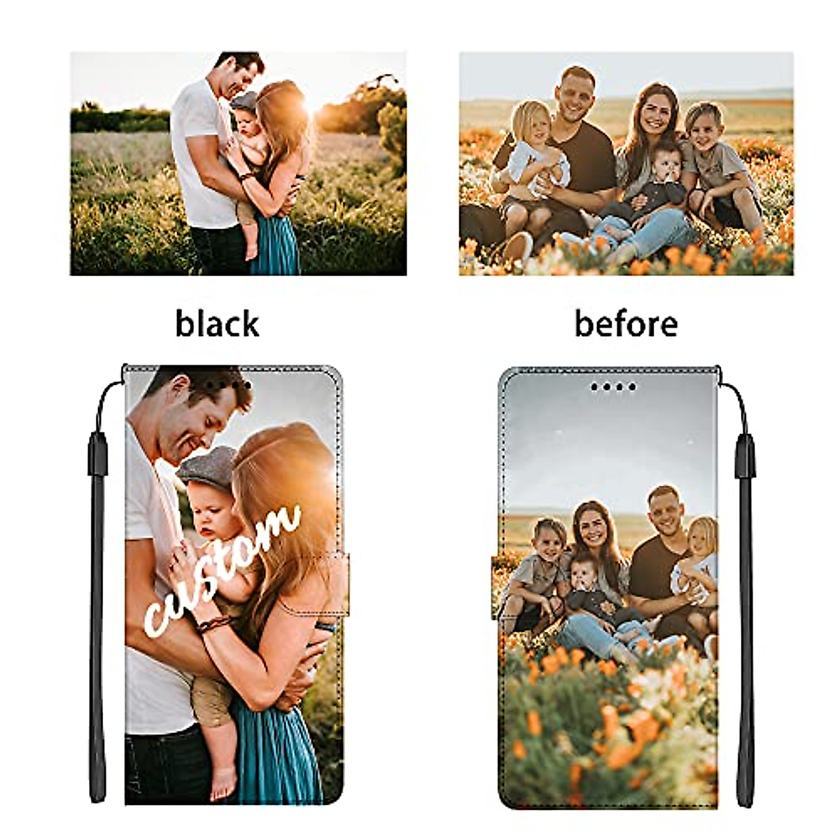 Custom Samsung Galaxy S20 S21 S22 S23 S24 Ultra Plus PU Leather Shockproof Flip Folio Leather Wallet Case, Gifts for Family, with Card Slots Kickstand Shockproof Strap Protective for Note 20 Ultra