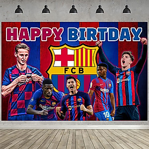 Barcelona Birthday Party Decoration,Soccer Party Photo Background 5 x 3 FT and 18 Pcs Balloon,Football Merch Party Backdrop Supplies