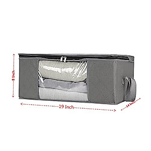 MANZOO Storage Bag Organizer Clothes Containers with Reinforced Handle for Comforters, Blankets, Bedding, Foldable Sturdy Zipper, Clear Window, 6 PC Pack, 35L, Grey