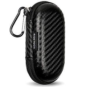 Earbud Case, RISETECH Earphone Carrying Case Holder EVA Headphone Storage Bag Small Zipper Pouch Compatible for EarPods, AirPods, Beats Flex, Urbeats3, Bose Wireless Earbuds -with Carabiner