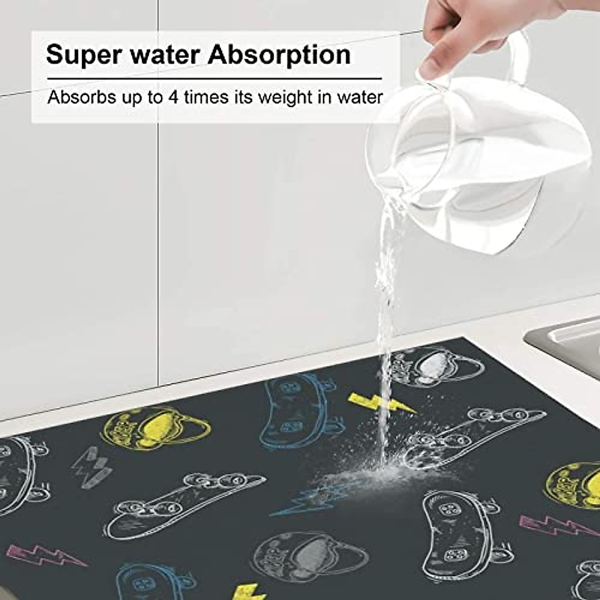 Graffiti Skateboard Printed Drying Mat For Kitchen Ultra Absorbent Microfiber Dishes Drainer Mats Non-Slip Silicone Quick Dry Pad - 18 X 16inch