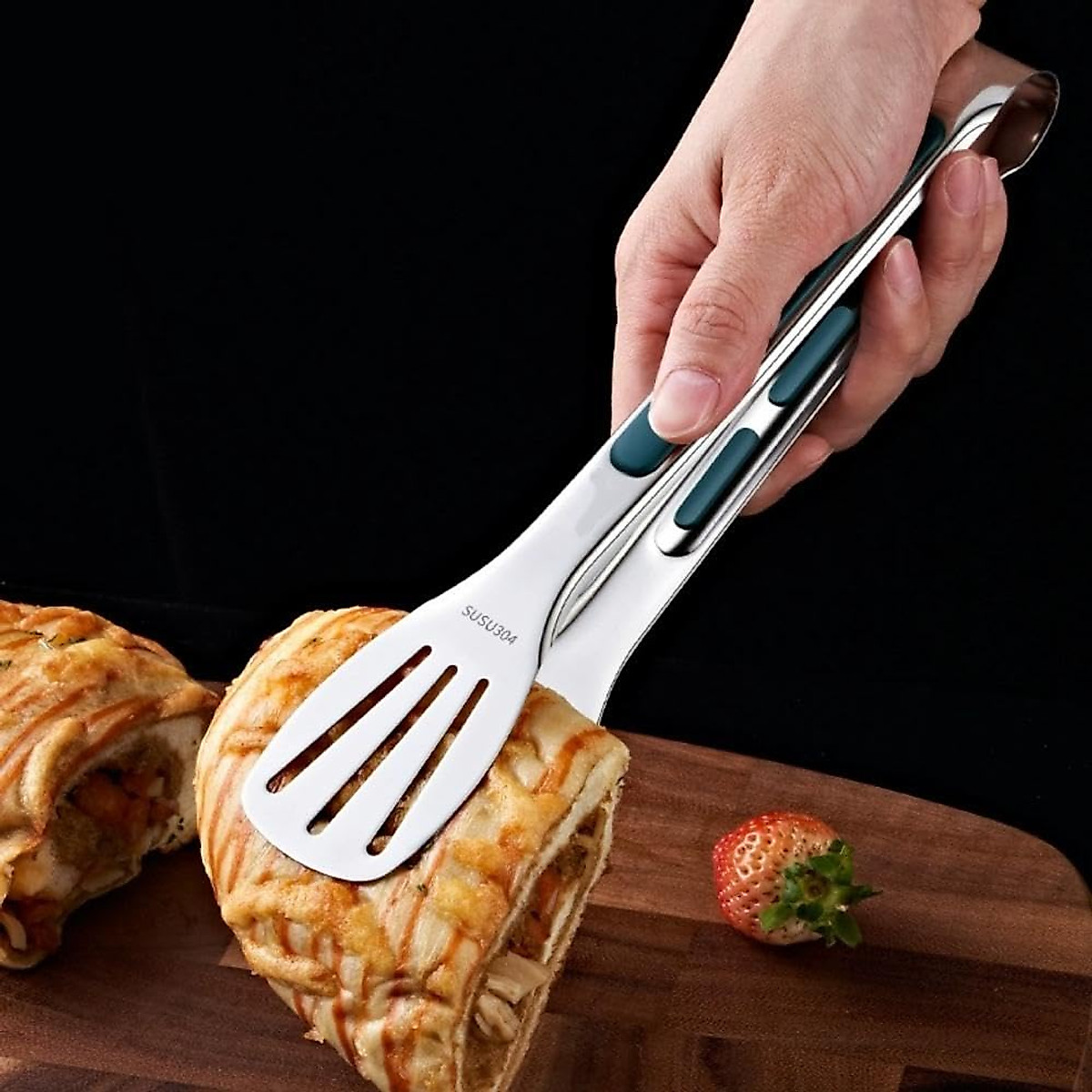 Huakai cooking tongs,kitchen tongs- Stainless Steel Metal, Long, Heavy-Duty, and Ergonomic - Perfect for kitchen, Stainless steel tongs, kitchen gadgets,dishwasher safe 9-inch(silicone handle, medium)