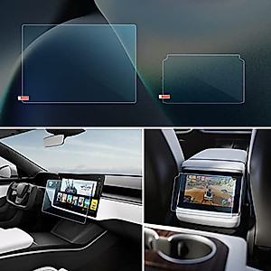 HANSSHOW Tesla Model S/X Tempered Glass Touch Screen Protector 2PCS with 9H Hardness 2.5D Edge Anti-Fingerprint Glare Scratch For 2021+ Model S/X Dashboard Touchscreen + Rear Seat Screen (HD Clear)