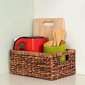 CENBOSS Wicker Baskets (Large, Brown Wash, 1PC) Rattan Woven Baskets, Water Hyacinth Baskets, Seagrass Storage Baskets for Shelves