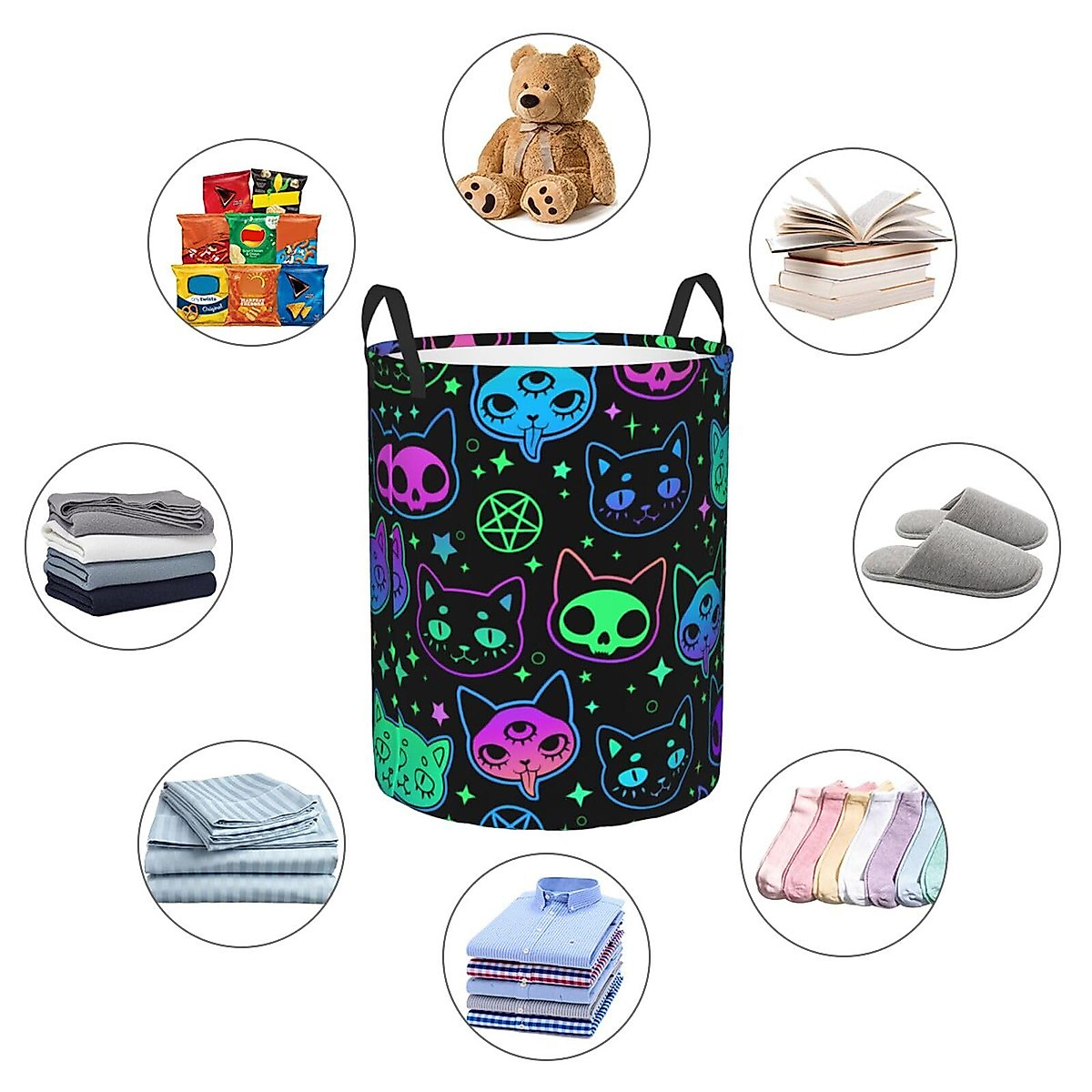 Glow-In-The-Dark Cat Freestanding Laundry Hamper Personalized Dirty Clothes Hamper Storage Basket For Bedroom,Bathroom,College Dorm Boys And Girls Cat Dog Pet Toy Storage