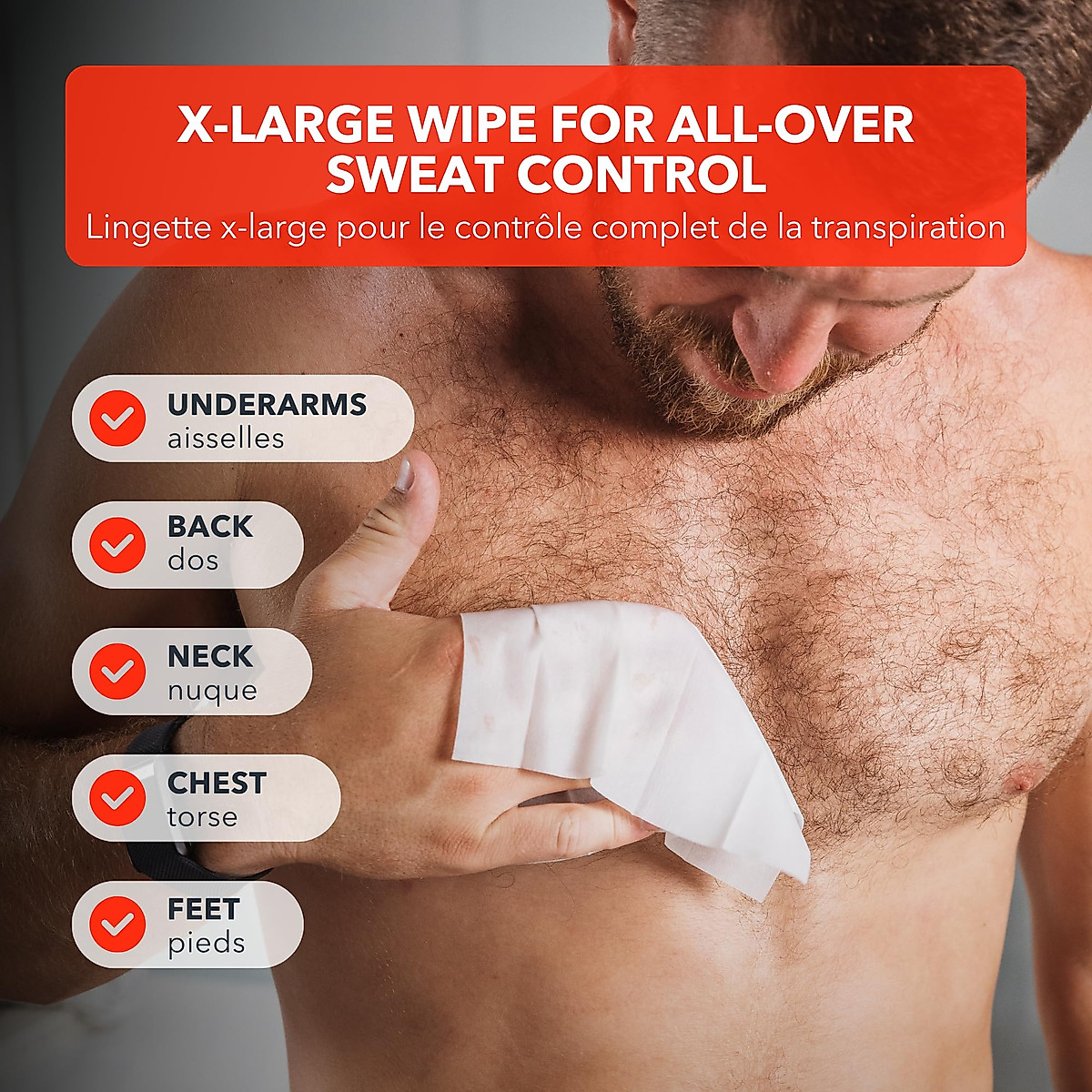 SweatBlock Antiperspirant Body Wipes | Clinical Strength | All-Day Sweat Protection for Body, Hands, Feet & Underarms | Hyperhidrosis Treatment for Men & Women | XL, Unscented, 10-Pack