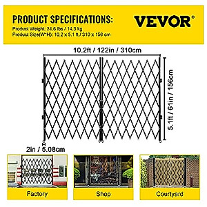 VEVOR Double Folding Security Gate, 63.39" H x 122" W Folding Door Gate, Steel Accordion Security Gate, Flexible Expanding Security Gate, 360° Rolling Barricade Gate, Scissor Gate or Door with Keys