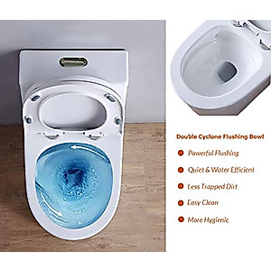 WinZo Compact One Piece Toilet 22.8" Depth Modern Short Design Dual Flush for Small Tiny Mini Bathroom 12" Rough-in,White (WZ5079)
