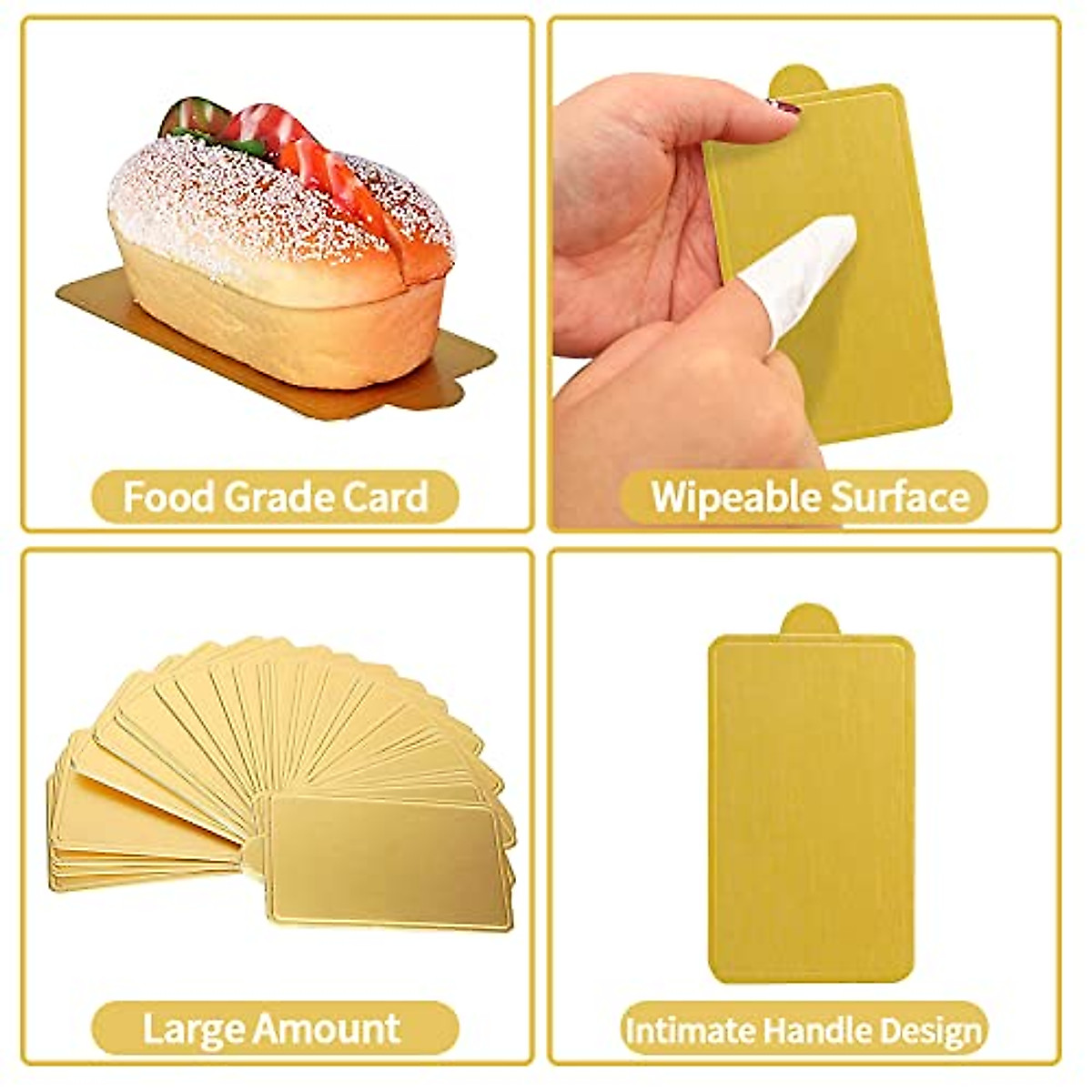 Abnaok Mini Cake Boards Golden Cardboard Mousse Cake Base 100PCS Cake Paper Board Dissert Plates Circle Patries Cardboard Cupcake Base Display Dessert Board Grease (Square Cake Base)