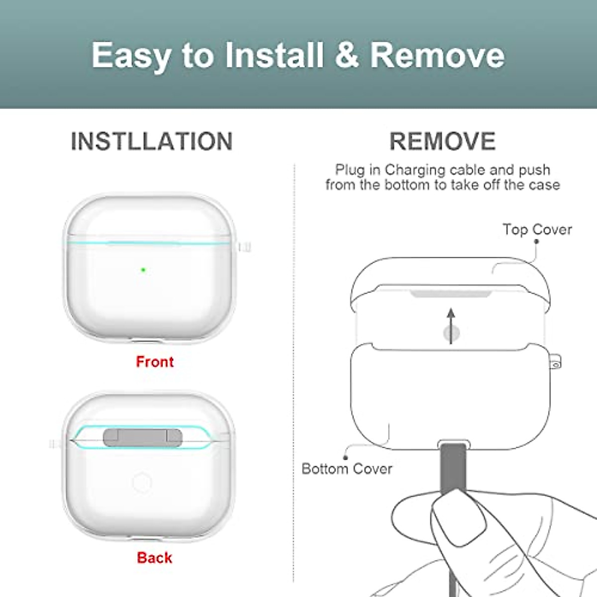 RESTONE Case for Air-Pods 3 Gen Cover 2021 Generation, Clear Silicone Protective Case with Cute Key-Chain for Women Men, Crystal