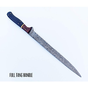 Nooraki F110N Handmade Damascus Steel Large Fillet Knife Hunting Fishing, Full Tang Wood & Horn Handle, 13.5 inch Sharp
