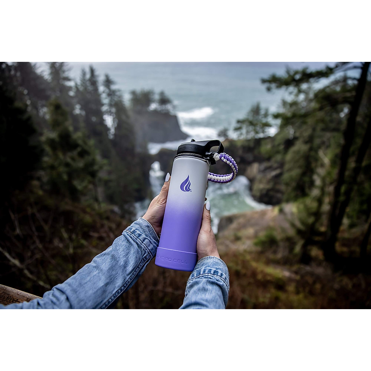 HYDRO CELL Stainless Steel Insulated Water Bottle with Straw - For Cold & Hot Drinks - Metal Vacuum Flask with Screw Cap and Modern Leakproof Sport Thermos for Kids & Adults (Lavender/White 24oz)
