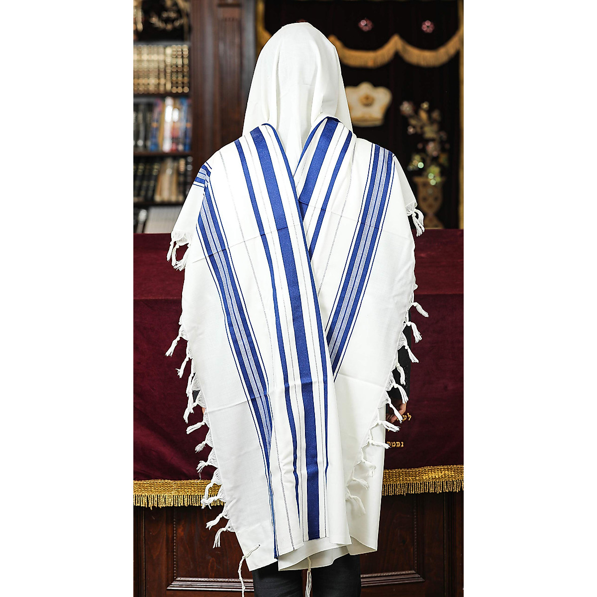 TALITANIA Traditional pure wool Tallit prayer shawl tallis gadol (Size 70 (L) 80 X 60 inches, Blue and silver Stripes)