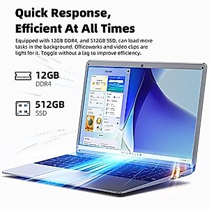 SGIN Laptop, 15.6 inch 1080P Laptops Computer, 12GB DDR4 512GB SSD, Intel Celeron Quad-Core N5059 (up to 2.9 GHz), Intel UHD Graphics 600, Webcam, Mini HDMI, WiFi, Bluetooth 4.2, USB3.0