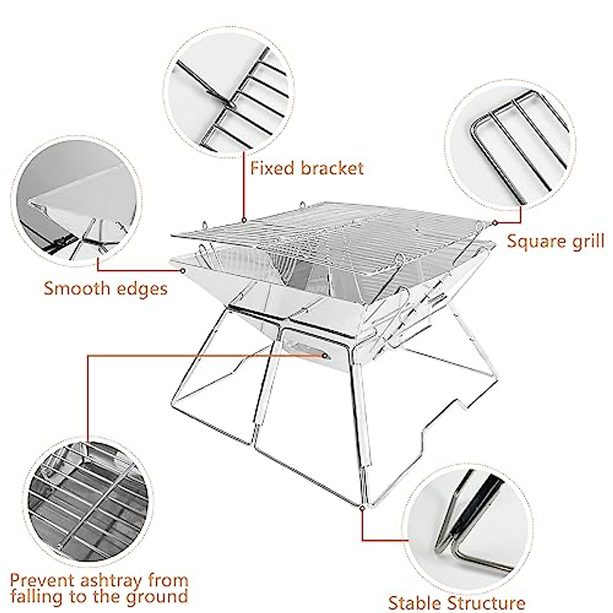 Foxtell Folding Campfire Grill with Carrying Bag, 304 Stainless Steel Grate Barbeque Grill, Portable Camping Grill with Legs for Outdoor Picnics, Backpacking
