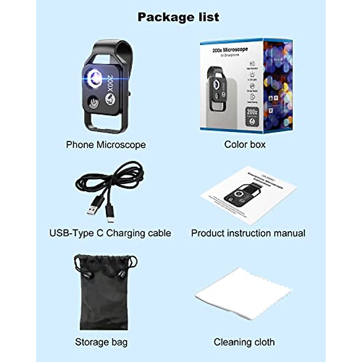 DDCHEN 200X Phone Microscope with LED Light, Microscope with Universal Phone Clip Compatible with iPhone/Andriod Phone,The Best Portable Microscope to Enjoy Microworld for Kids and Adults. (Black)