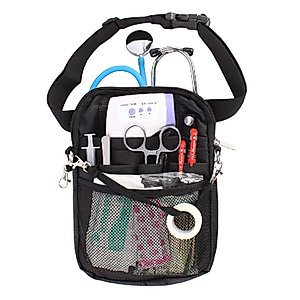 Nurse Fanny Pack with Stethoscope Holder, Nursing Bags for Nurses Work Multi Compartment, Nursing Essentials for Nurses (Black)
