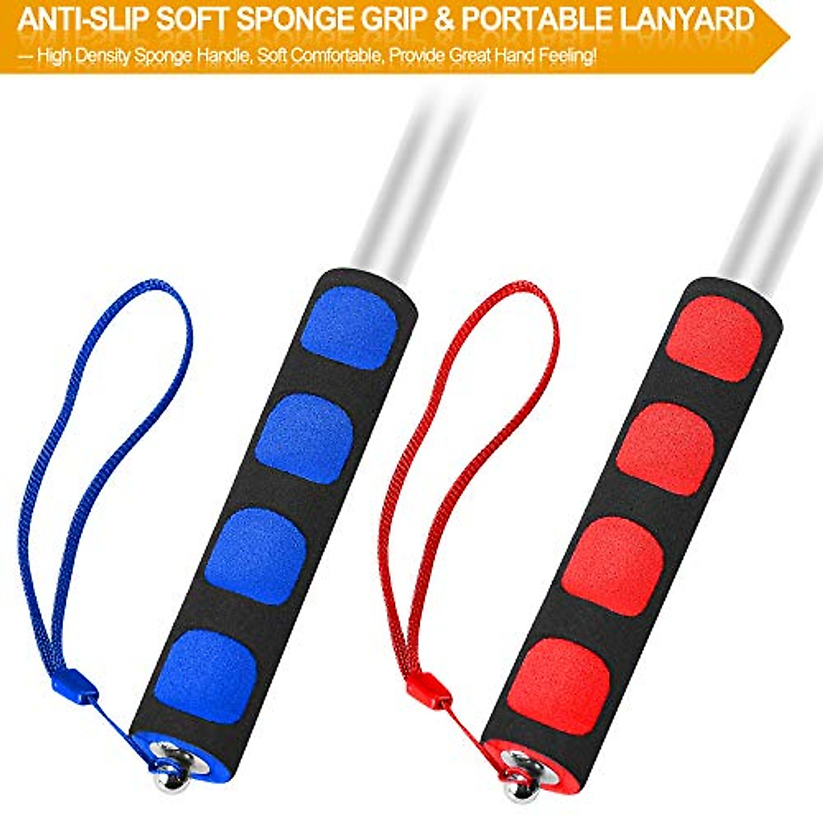 BONWIN 1.6M Telescopic Handheld Flagpoles with Clips, 5 Feet Thick Portable Stainless Steel Telescopic Banner Flag Pole - Tour Guide Flag Pole - Teaching Pointer Stick - 2 Pack (5 Ft, Red+Blue)