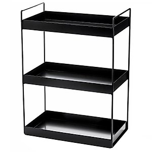 Elsjoy 3-Tier Countertop Shelf Organizer, Bathroom Vanity Tray Black Counter Storage Shelf, Metal Organizer Rack for Cosmetic, Makeup, Toiletries