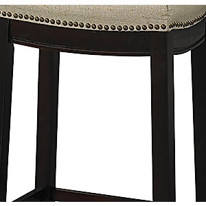 Linon Linen and Dark Backless Claridge Stool, Counter Height, Beige & Dark Walnut