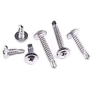 Hilitchi 410 Stainless Steel #10 Wafer Head Phillips Self Drilling Screws Sheet Metal Tek Screws Assortment Kit, Modified Truss Head Self Driller - Size: #10 x 1/2'' - 1-1/2'' - Pack of 200