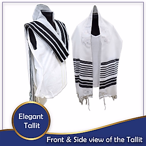 Ateret Judaica Full Size Tallit Prayer Shawl with Matching Bag, Certified Kosher, Blessing On Neckband.Design&Made in Israel. (Size 55-72 x 52 Inch, Black & Silver)