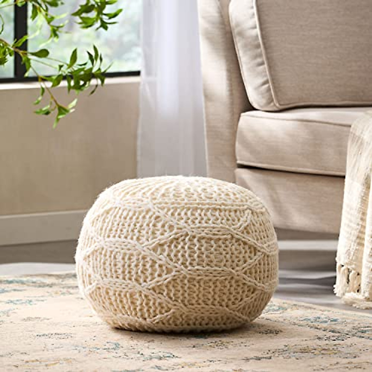 Christopher Knight Home McCardell Pouf, Cream