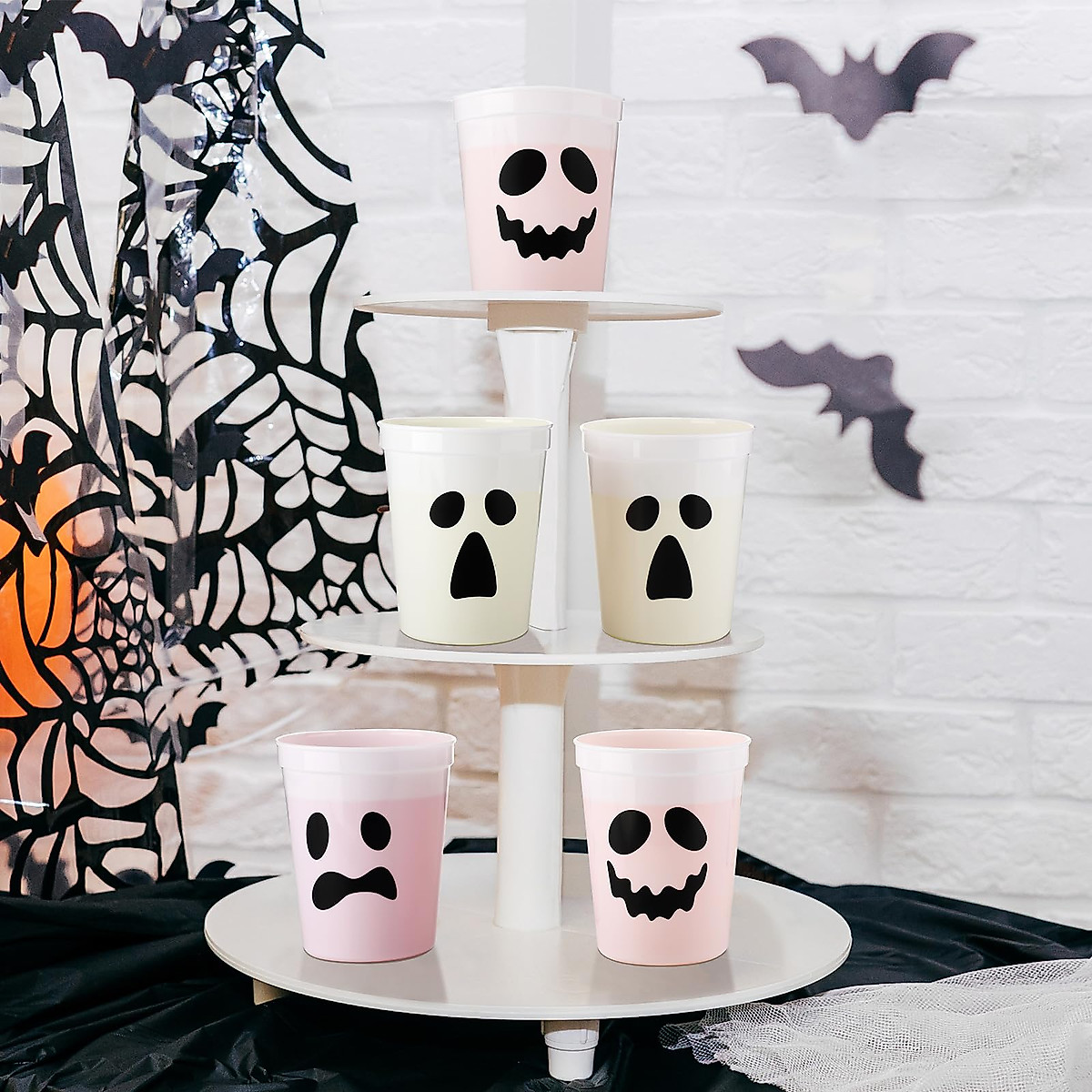 Tanlade 48 Pcs Disposable Halloween Cups Kids 16 oz Plastic Ghost Cups Halloween Disposable Cups Halloween Party Plastic Cups for Drinking Beverage Beer Juice Soda Snacks Punch Party Decorations