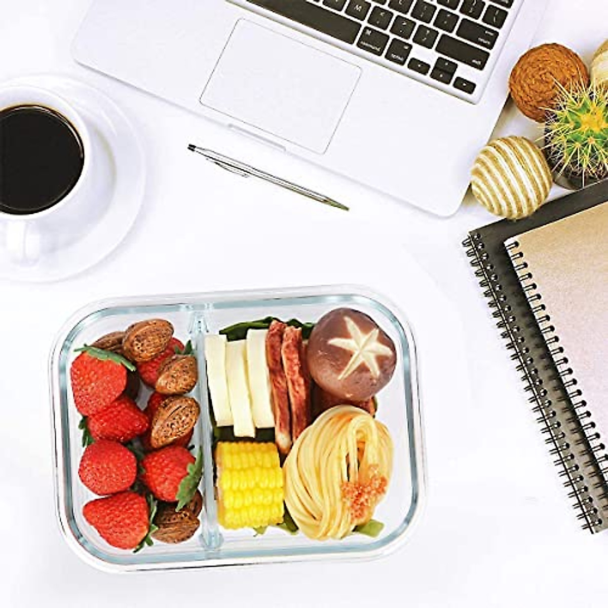 MCIRCO 36oz Single Compartment Glass Meal Prep Containers set of 5 and 36oz 2 Compartments Portion Control Glass Meal Prep Containers set of 5