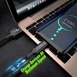 Elebase USB Type C Charger Cable 3 Pack 1.5/3.3/6.6FT,Charging Cord for Samsung Galaxy A02s A03s,A12 A13,A21 A22 A23,A31 A32 A33,A41 A42,A52 A52s A53 A54,A71 A72 A73,Note 10 20,S21 S22 S23 S24