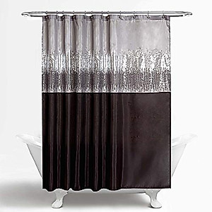 Lush Decor Night Sky Shower Curtain Sequin Fabric Shimmery Color Block Design for Bathroom, 72" x 72", Black & Gray