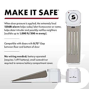 SABRE 120 dB Wedge Door Stop Security Alarm, Extremely Loud Wireless Alarm Siren Audible Up To 1,500 Ft., Non-Skid Pad, Compact Alarm Great for Home, Travel, Apartment or Dorm